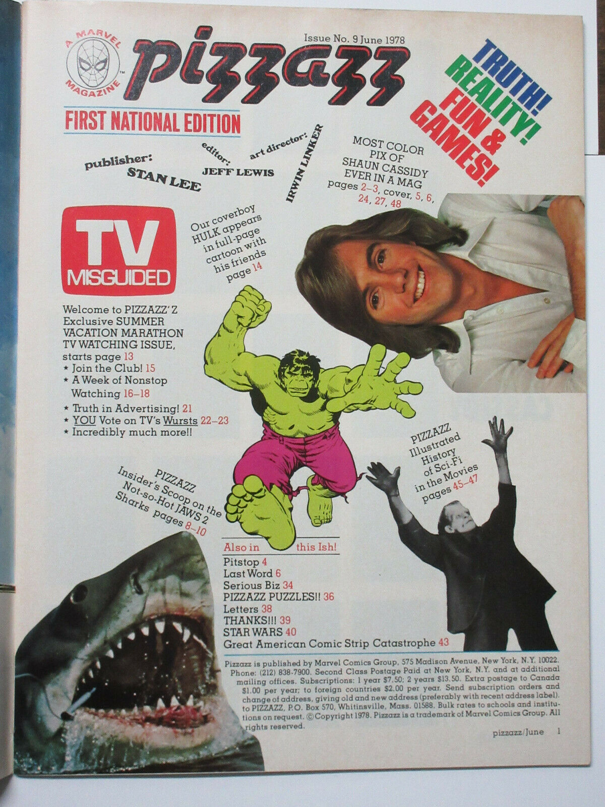 Pizzazz Marvel Humor Magazine June 1978 #9 Shaun Cassidy and Hulk ...