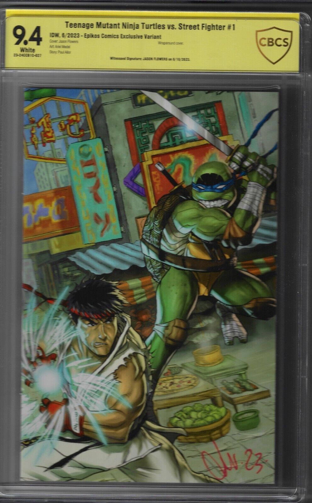 TMNT Vs. Street Fighter #1 Signed by Jason Flowers CBCS 9.4 IDW 2023 ...