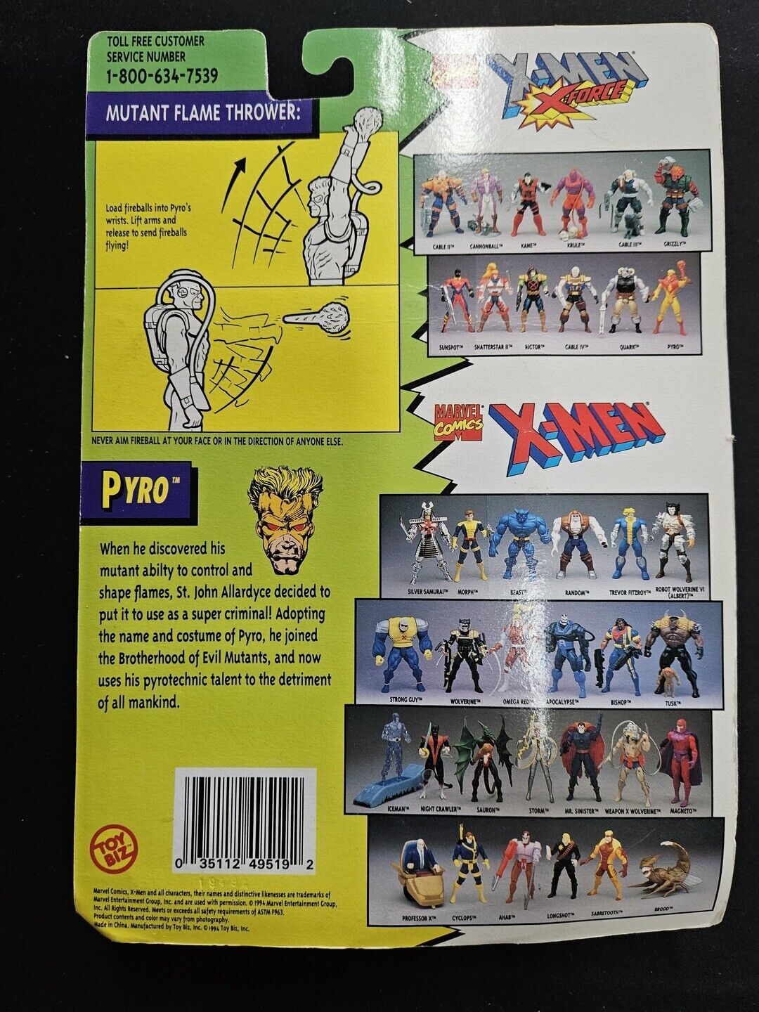 X-Men The Evil Mutants "Pyro" Mutant Flame Thrower! 1994 Marvel Action ...