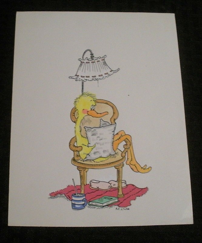 GET WELL SOON Cartoon Duck Reading Paper 6.5x8.5" Greeting Card Art ...