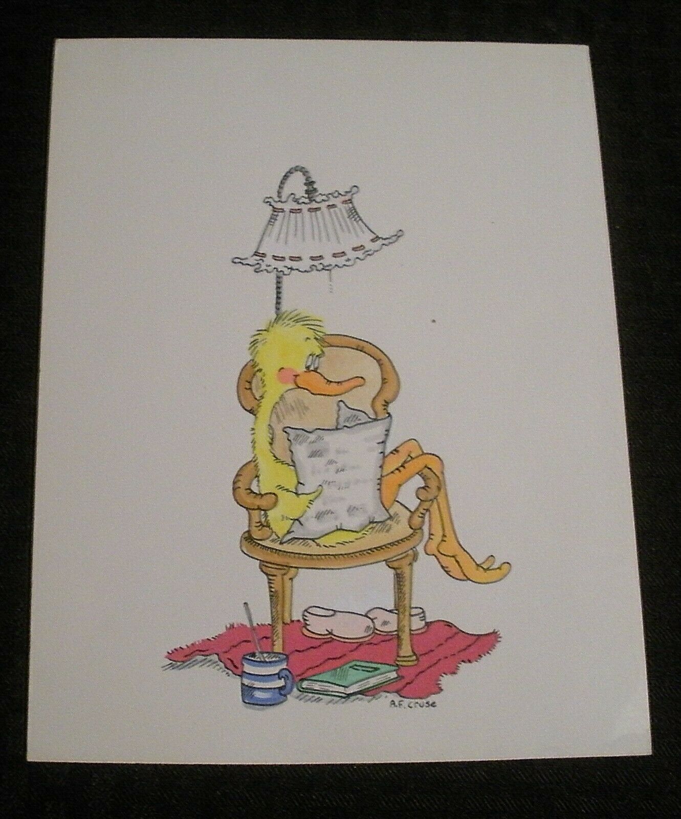 GET WELL SOON Cartoon Duck Reading Paper 6.5x8.5" Greeting Card Art ...