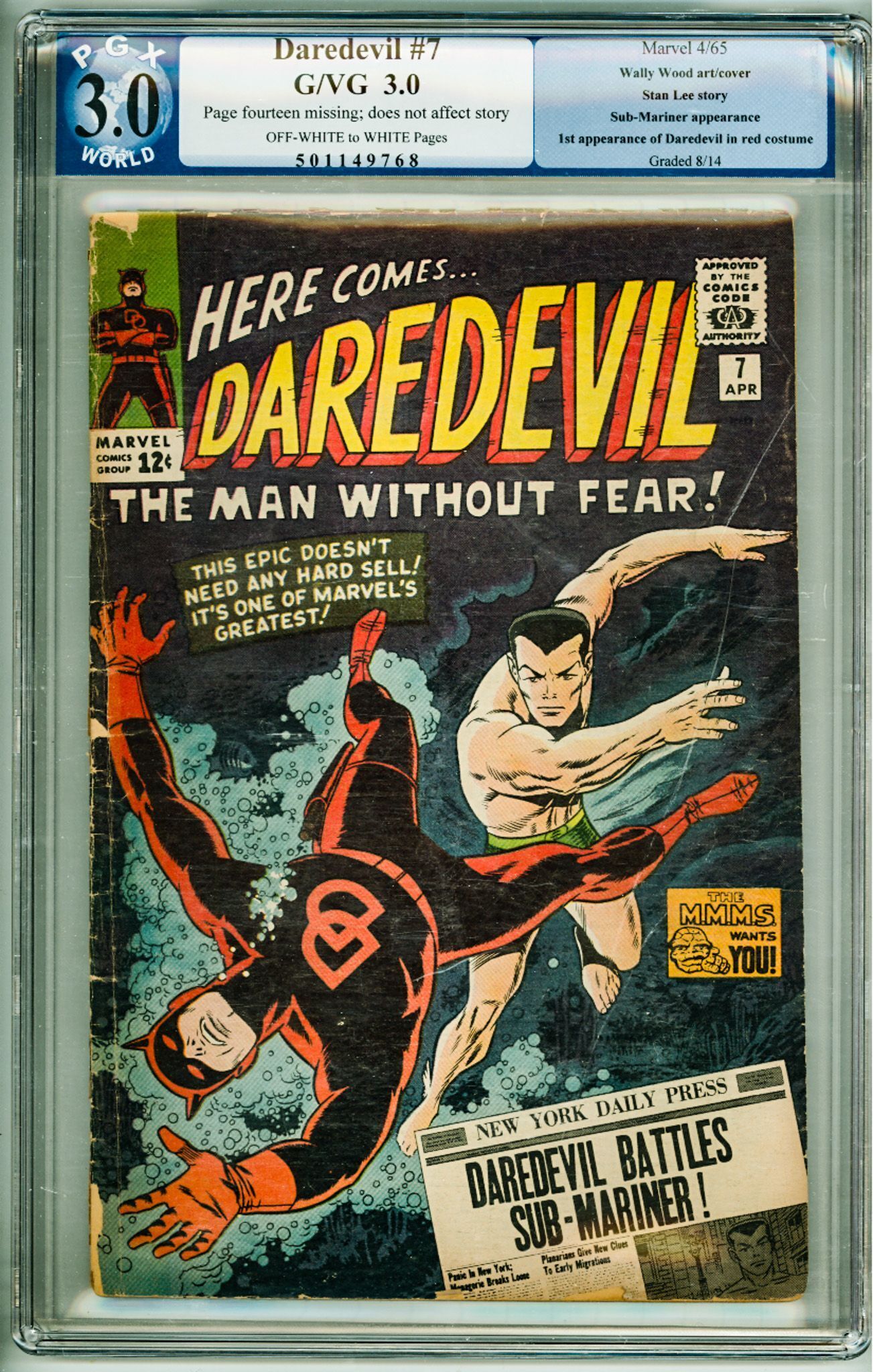 Daredevil #7 (1965) PGX 3.0 "Page fourteen missing; does not affect ...