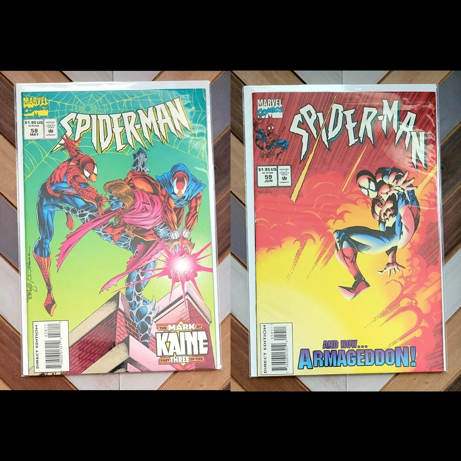 SPIDER-MAN #58 + 59 (Marvel 1995) "Mark of Kaine Pt 3" "Armageddon" NM ...