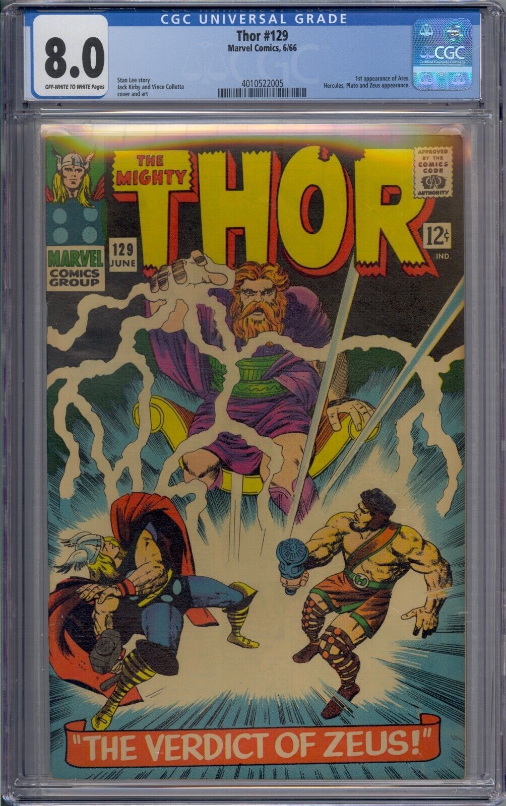 Thor #129 CGC 8.0 1st Ares Hercules Pluto Zeus Jack Kirby | Comic Books ...