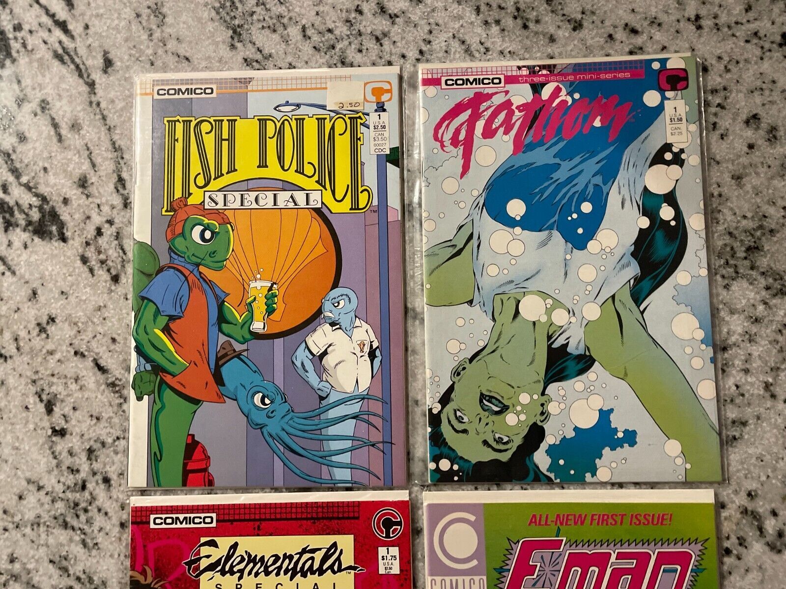 4 Comic Books E-Man #1 Elementals Special #1 Fathom #1 Fish Police #1 ...