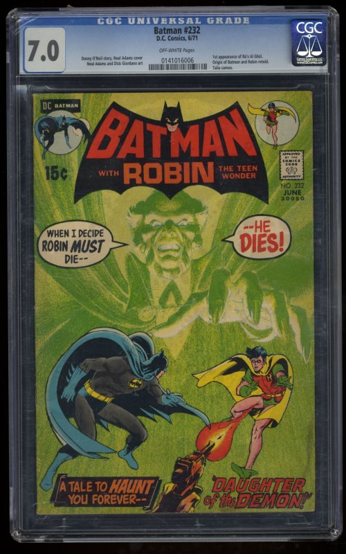 Batman #232 CGC FN/VF 7.0 Off White 1st Ra's al Ghul! | Comic Books ...