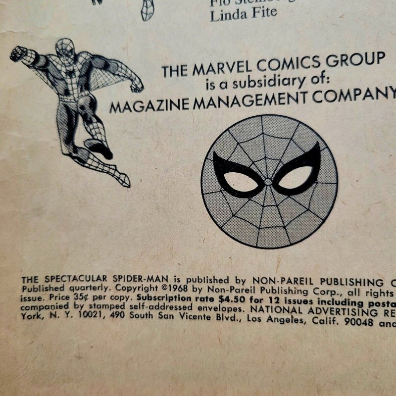SPECTACULAR SPIDER-MAN MAGAZINE #1 G/VG (Marvel 1968) Stan Lee & John ...