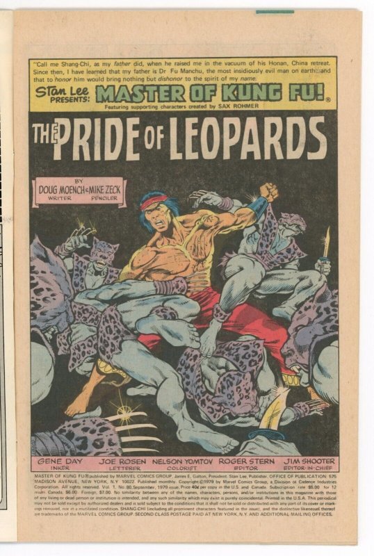 Master of Kung Fu 80 FN 6.0 Bronze Age Marvel 1979 Fu Manchu Shang-Chi ...