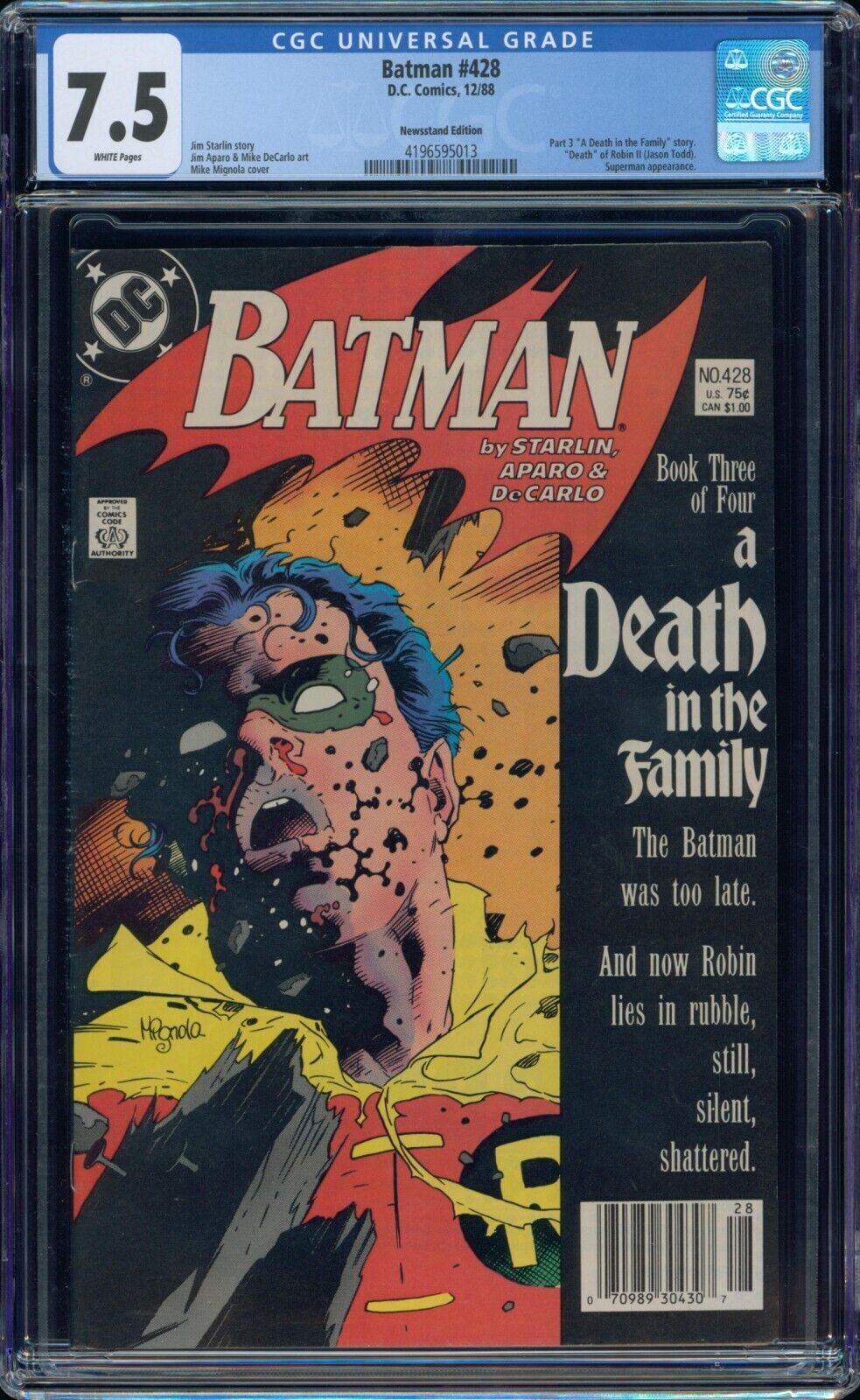Batman #428 Newsstand Edition CGC 7.5 Key: Death of Jason Todd (second ...