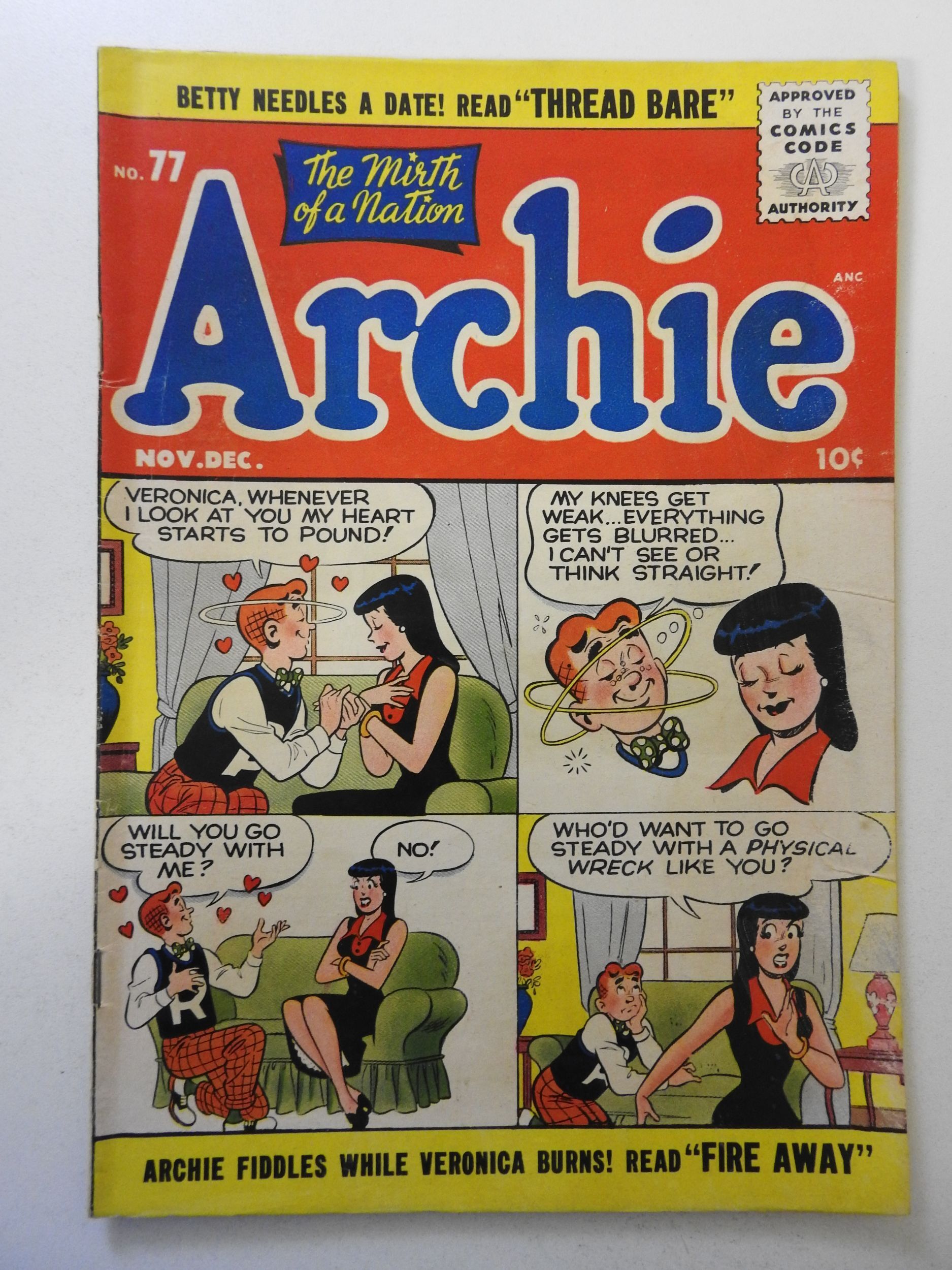 Archie Comics #77 (1955) VG+ Condition moisture stain | Comic Books ...