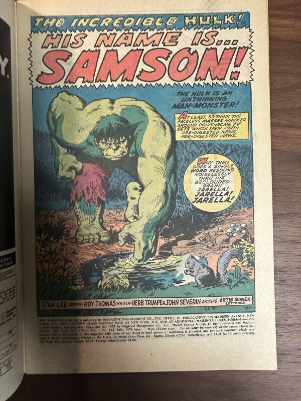 The Incredible Hulk #141 FN/VF 1971 First DOC Samson (Marvel Comics ...