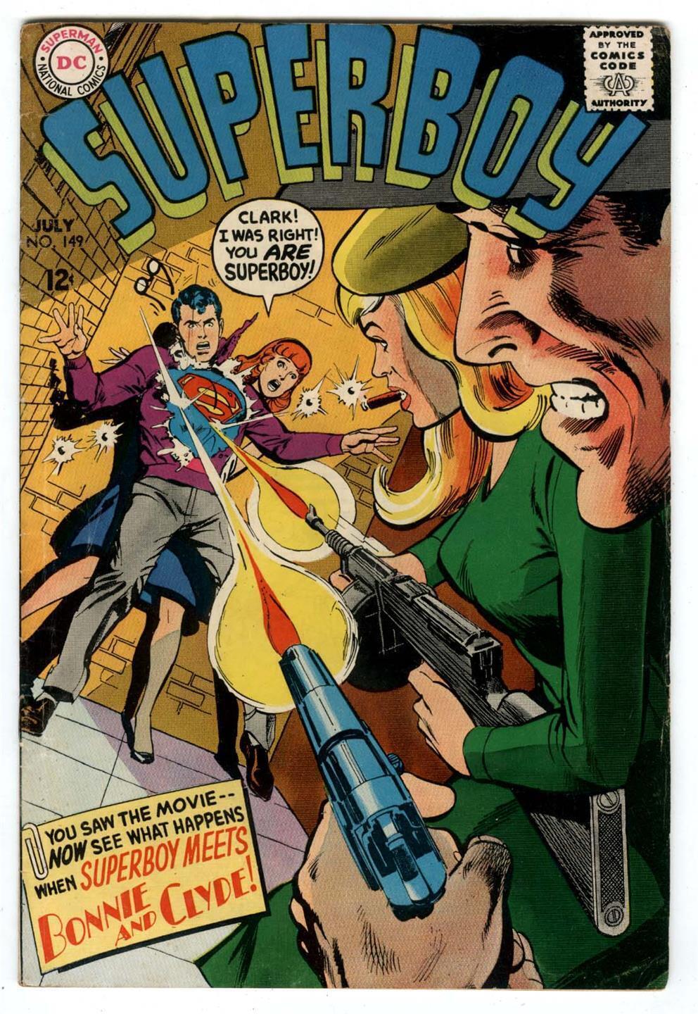 Superboy #149 DC July 1968 Neal Adams Bonnie & Clyde Shooting Superboy ...