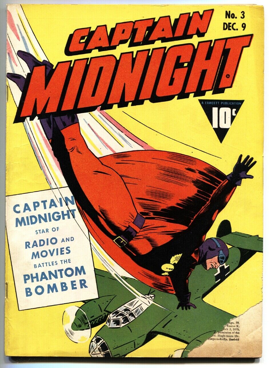 CAPTAIN MIDNIGHT #3 Classic Nazi War cover-Fawcett golden-age comic ...