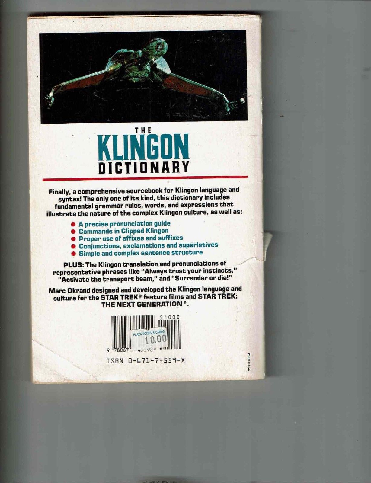 Star Trek The Klingon Dictionary Pocket Book Marc Okrand Next ...