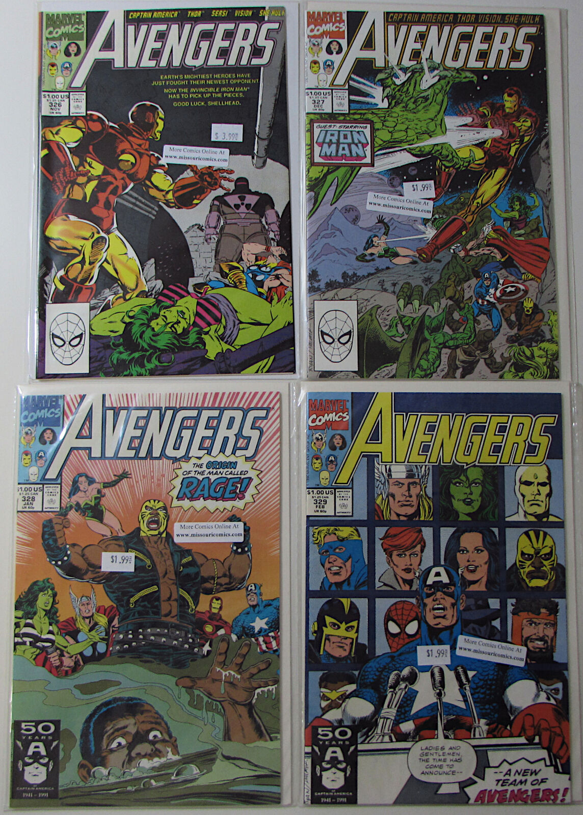 Avengers Lot 10 #320-329 Marvel 1990 NM Copper Age Comic Book | Comic ...