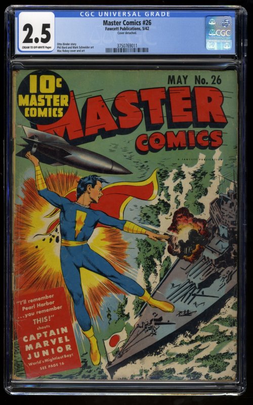 Master Comics #26 CGC GD+ 2.5 Classic Mac Raboy Cover! Captain Marvel ...
