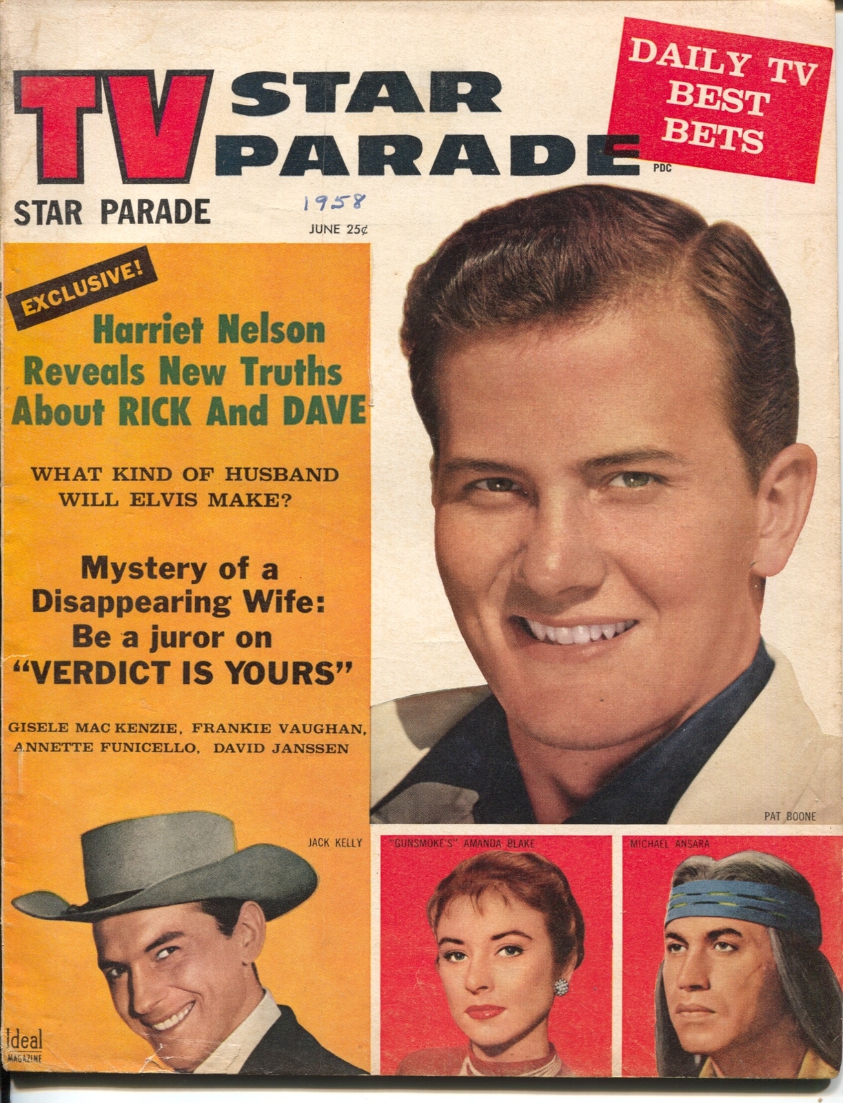 MAG: TV Star Parade 6/1958-Ideal-Pat Boone-Ricky Nelson-Amanda Blake ...