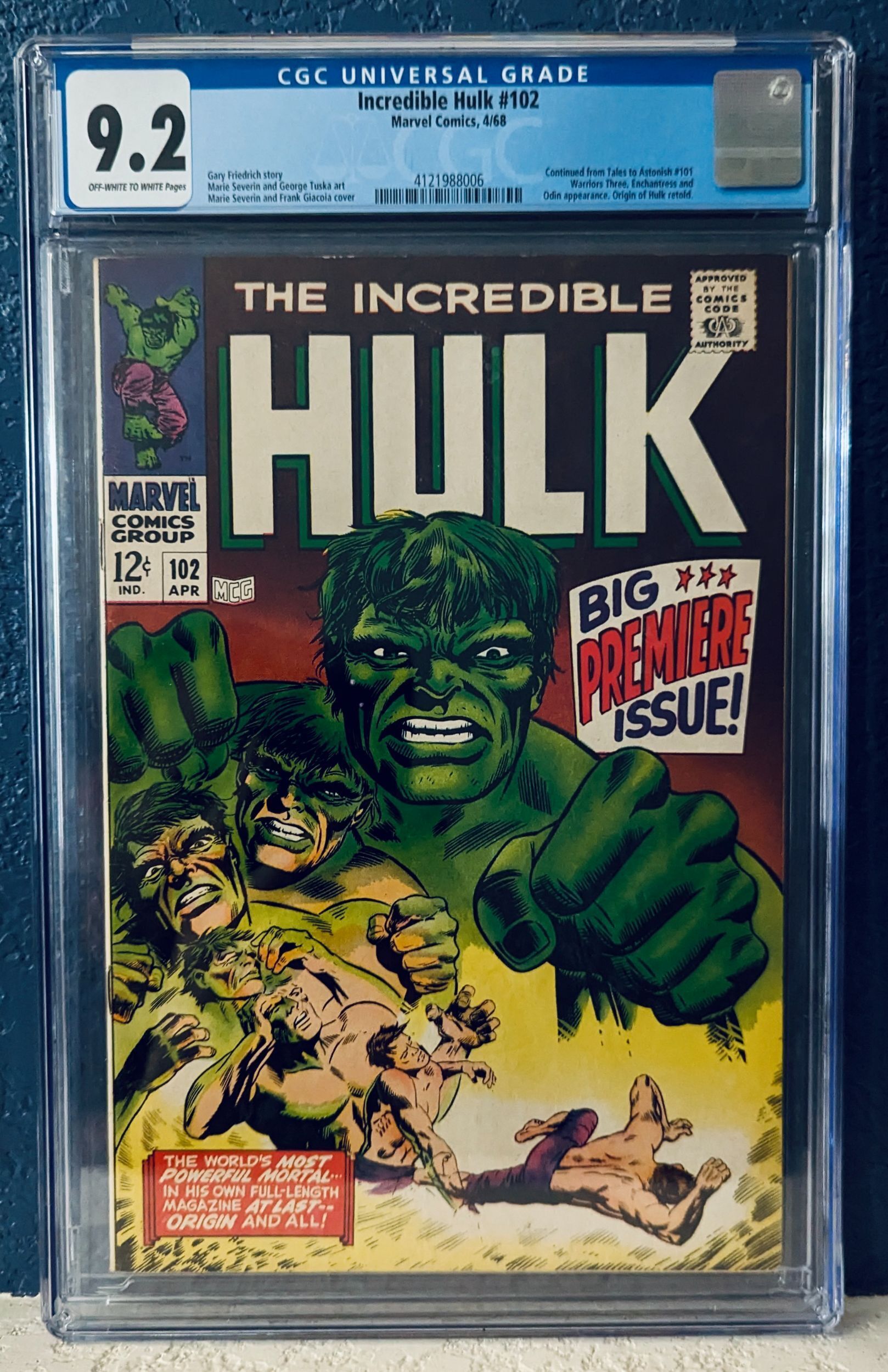 The Incredible Hulk #102 (1968) Big Premiere Issue CGC 9.2 - Rare in ...
