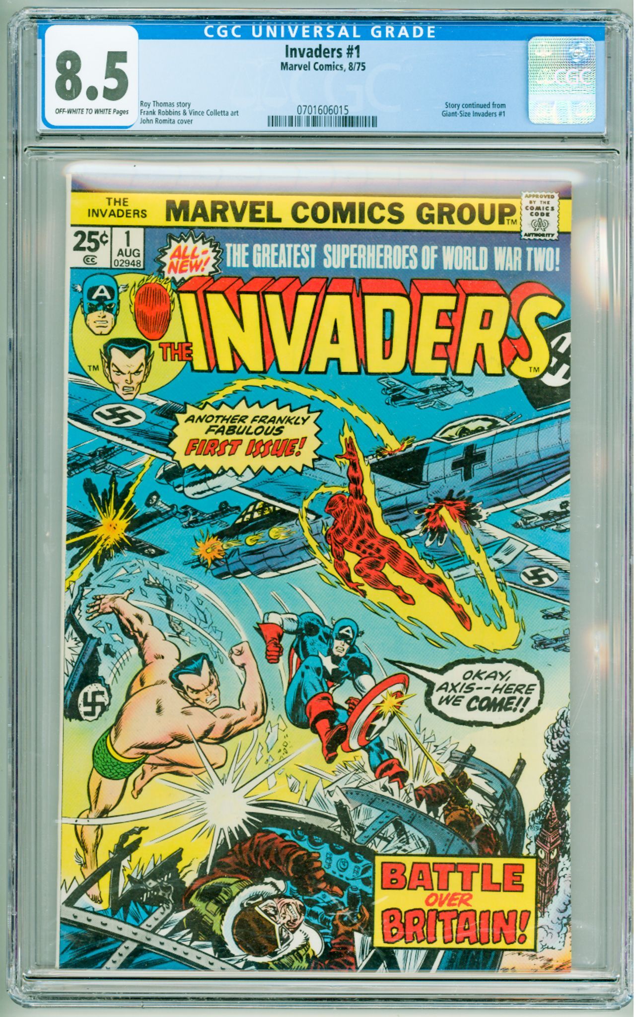 The Invaders #1 (1975) CGC 8.5! OWW Pages! | Comic Books - Bronze Age, Marvel, Superhero / HipComic