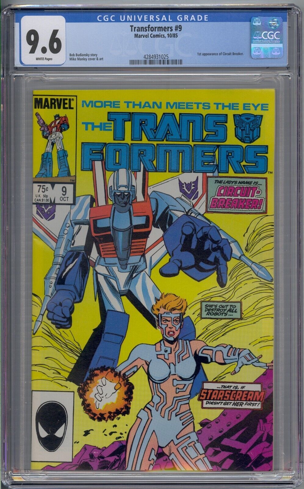 Transformers #9 CGC 9.6 1st Circuit Breaker Starscream Mike Manley ...