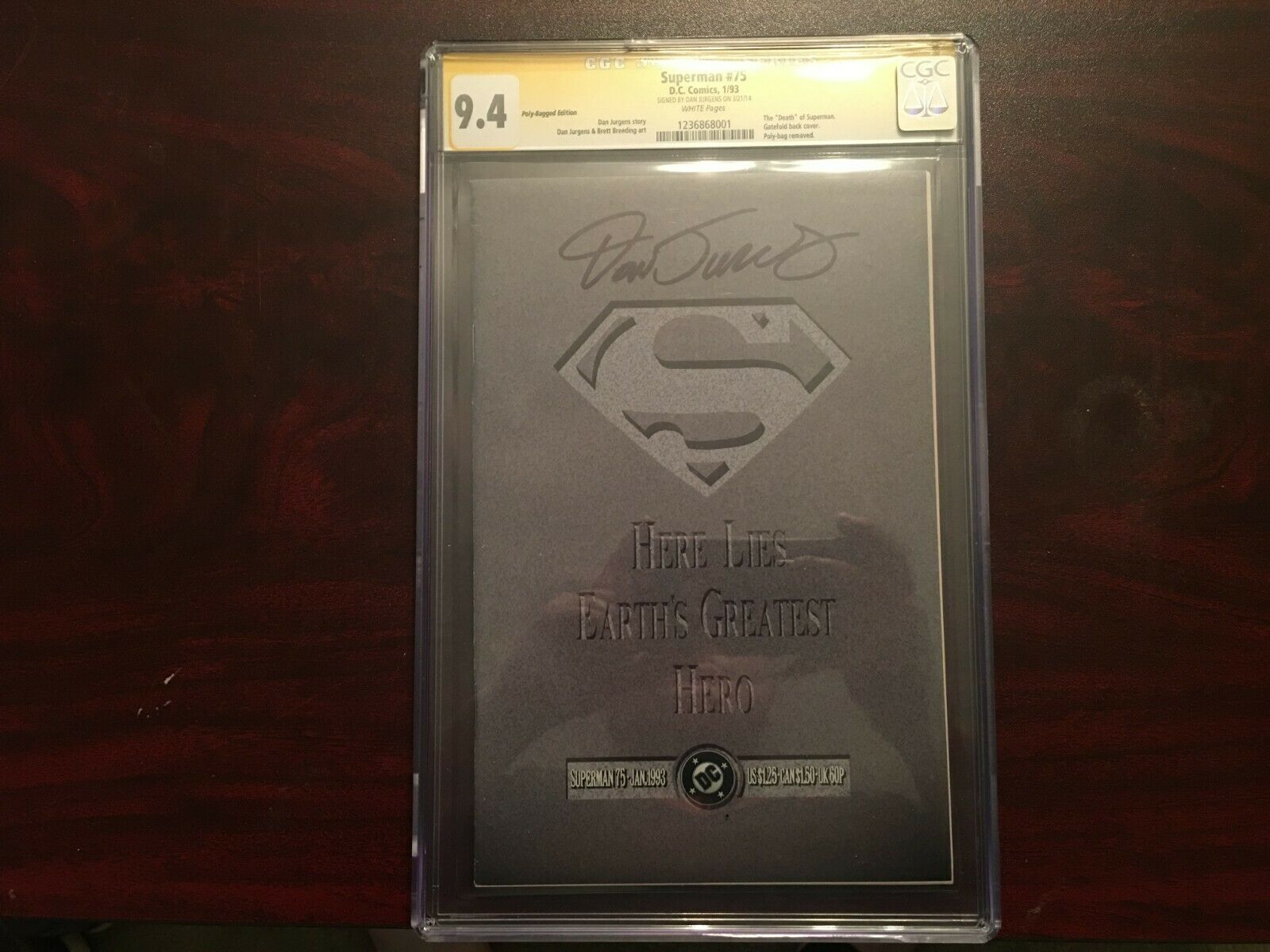 Superman # 75 CGC Graded 9.4 DC Comic Book SIGNED Dan Jurgens Poly Bag ...