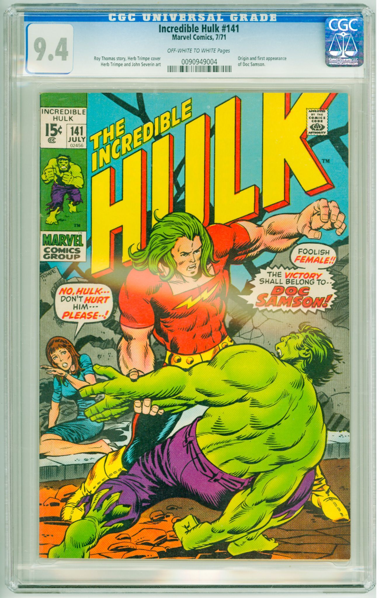 The Incredible Hulk #141 (1971) CGC 9.4! 1st App of Doc Samson! OWW ...