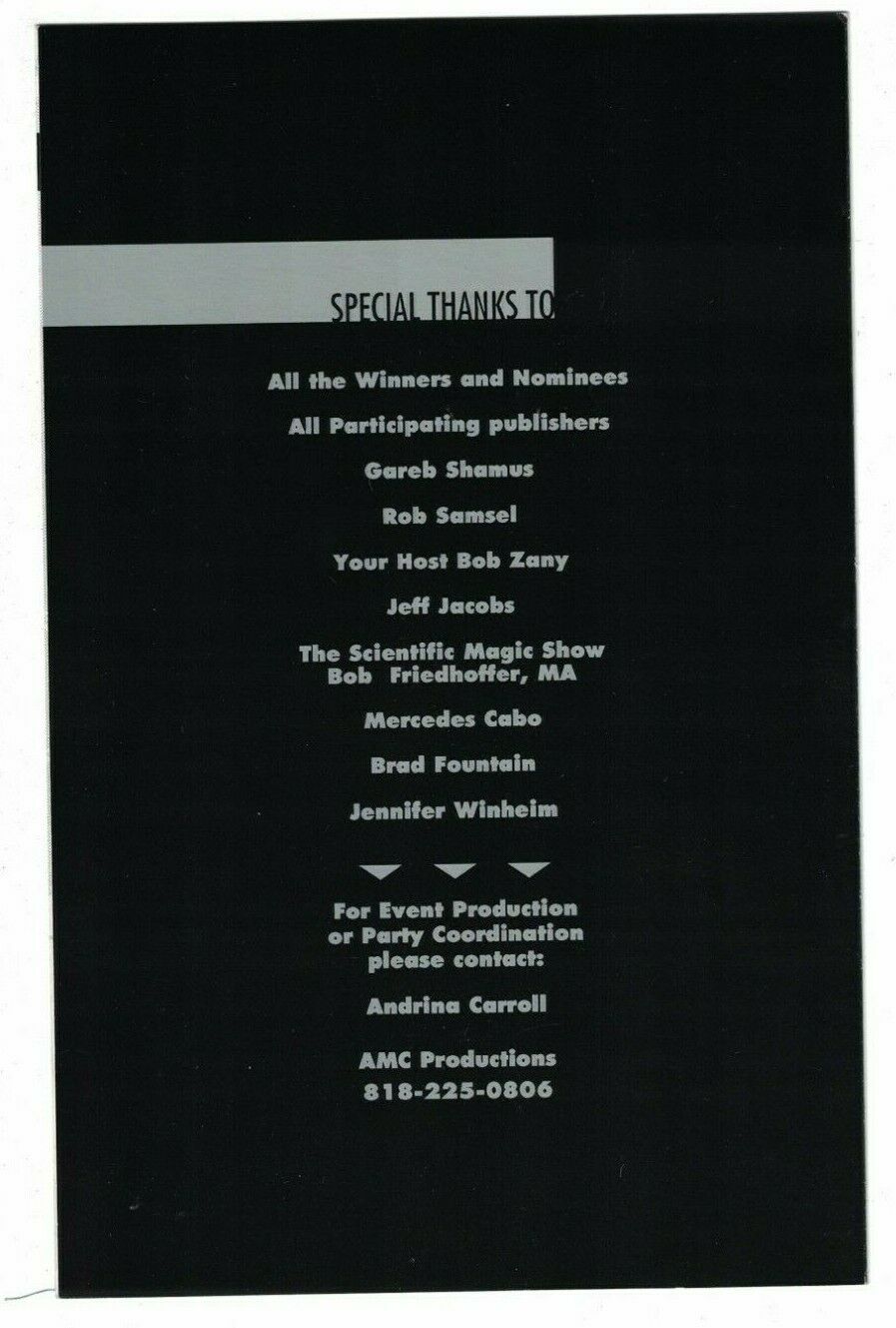 Wizard Fan Awards pamphlet VF/NM philadelphia comicfest october 9, 1993 ...