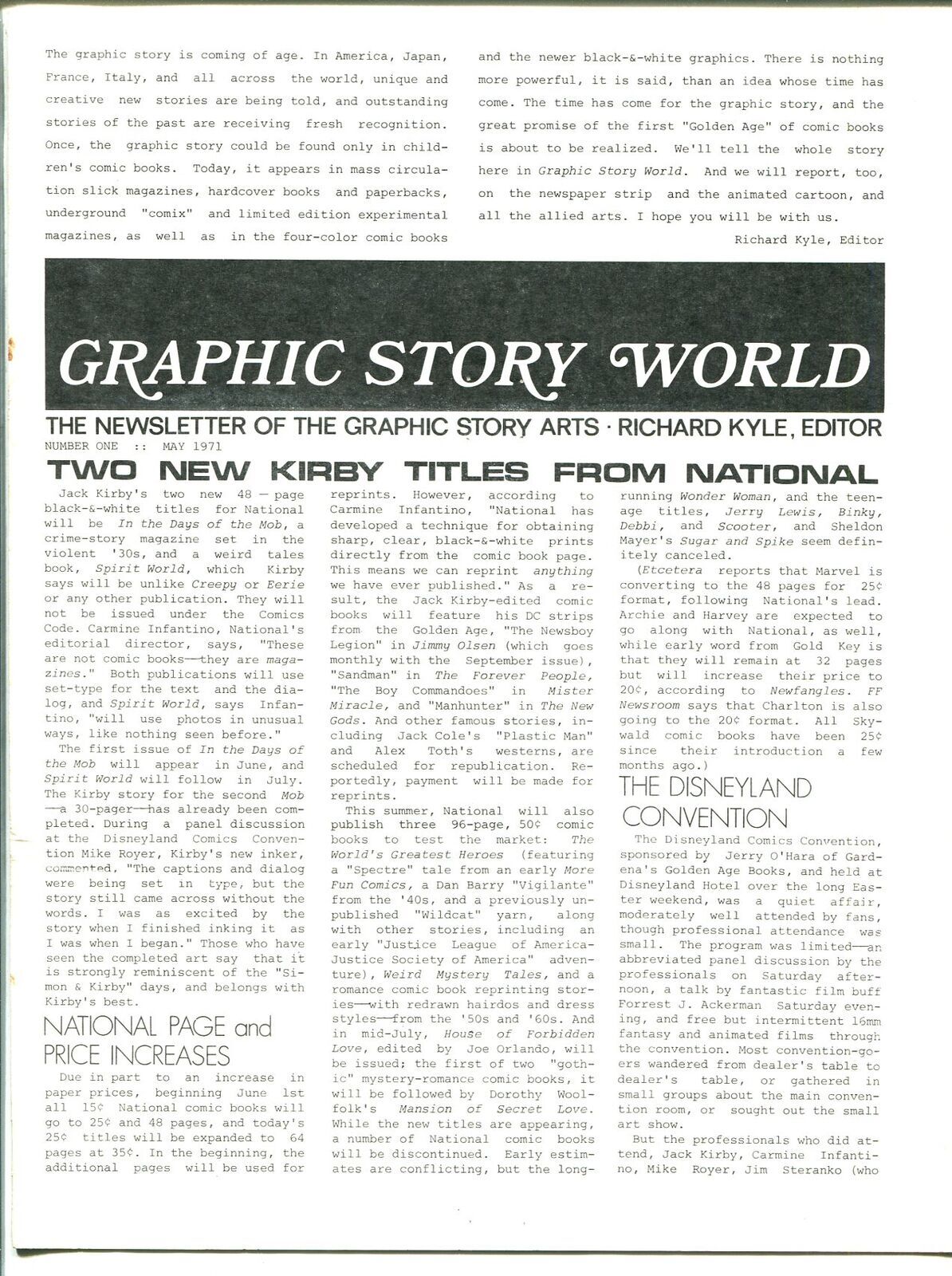 Graphic Story World # 1 1971-1st issue-newsletter format-Disneyland ...