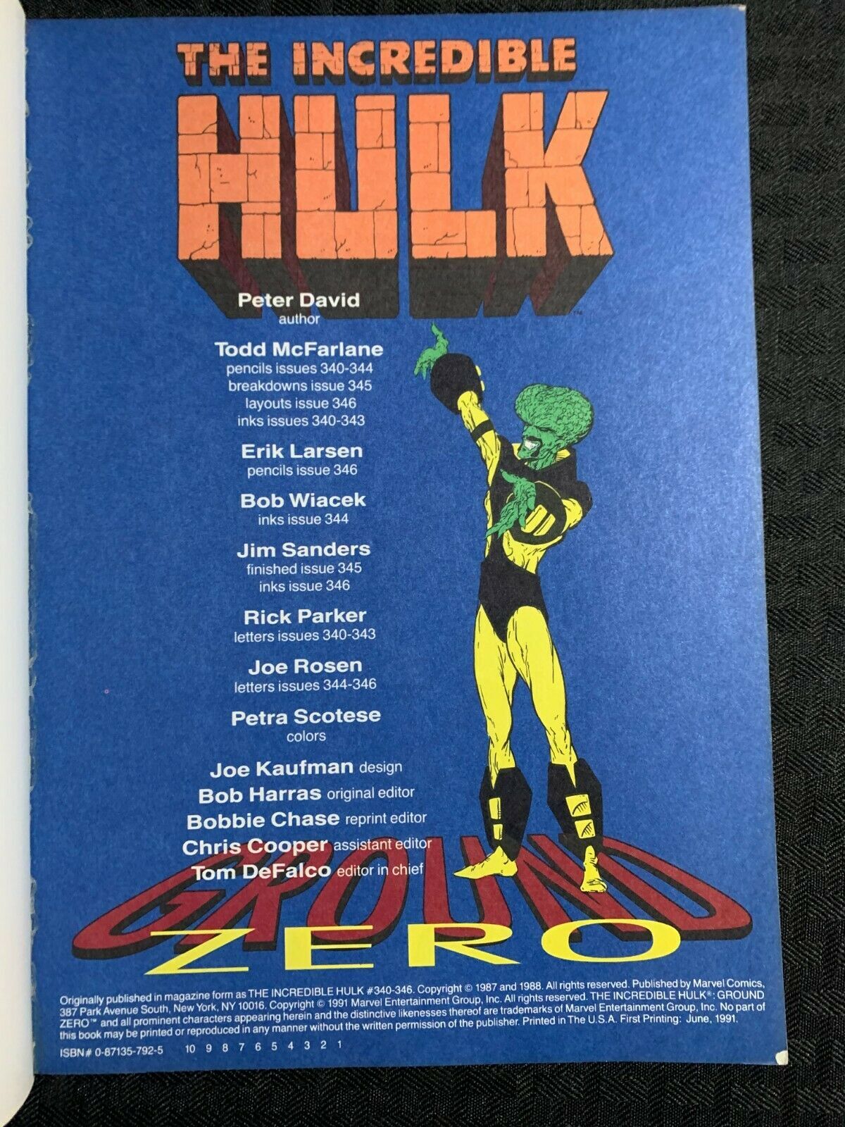 1991 INCREDIBLE HULK Ground Zero by Todd McFarlane SC VF- 7.5 1st ...