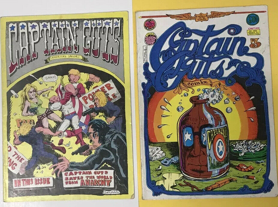 Captain Guts #1 & 3, the Print Mint Underground Comix 1969 Larry Welz ...