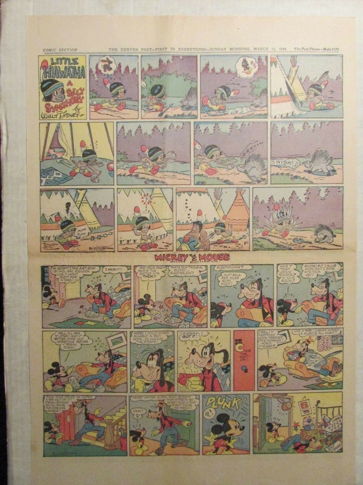 1942 March 15 SUNDAY COMIC PAGE 15x21" FN 6.0 Popeye / Mickey Mouse ...