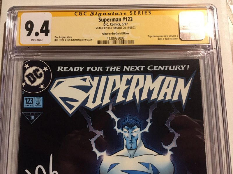 1ST SUPERMAN BLUE/ELECTRIC Superman #123 SIGNED Dan Jurgens CGC 9.4 NM ...