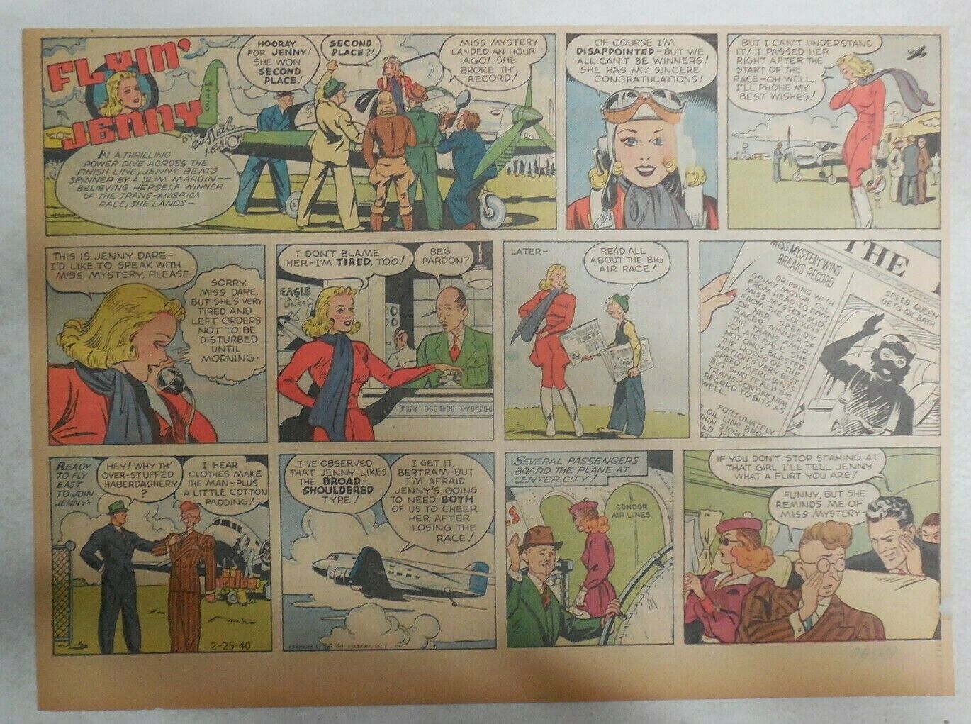 Flying Jenny Sunday Page by Russell Keaton from 2/25/1940 Size: 11 x 15 ...