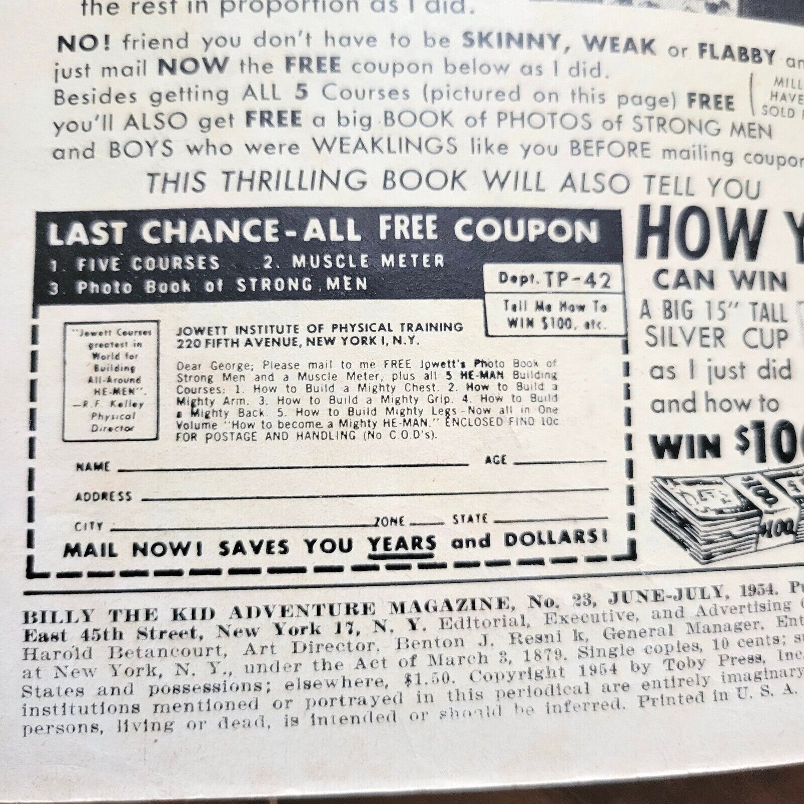 Billy the KID Adventure MAG #23 VG+ 1954 10cent Golden AGE Western Jack ...