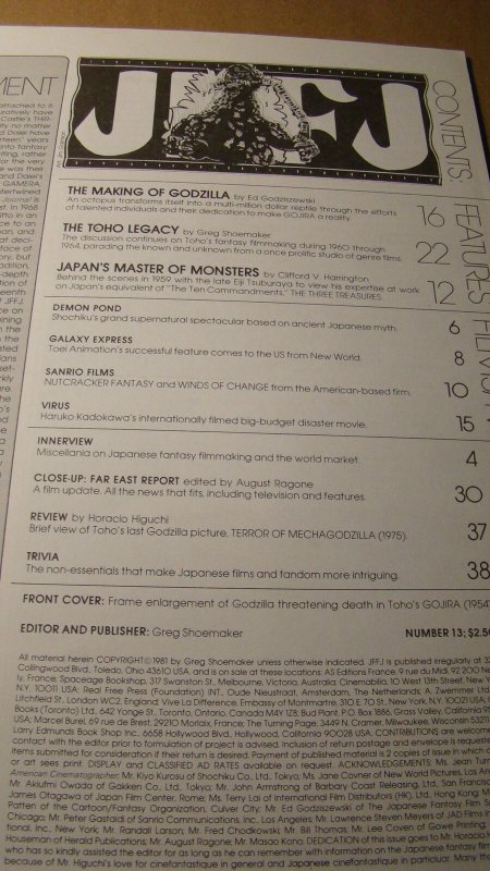 Japanese Fantasy Film Journal 13 *High Grade* Godzilla Famous Monsters ...