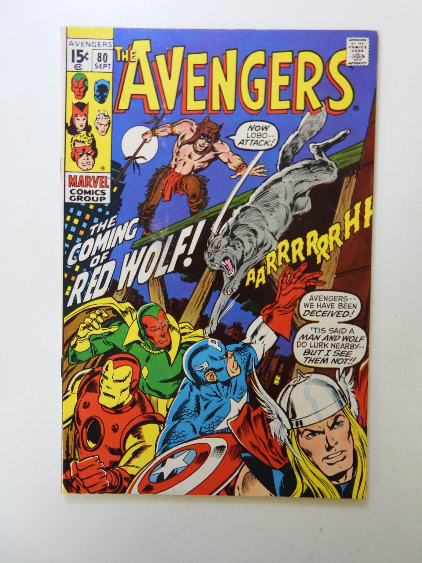 The Avengers #80 1st appearance of Red Wolf VG+ "top staple detached ...