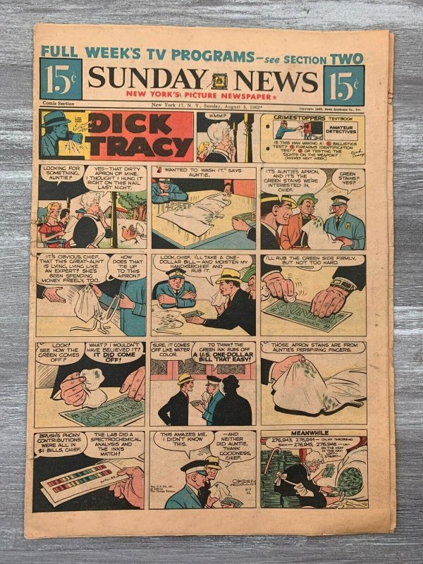 1962 Aug 5 SUNDAY NEWS 12pg Color Comic Section VG+ 4.5 Dick Tracy ...
