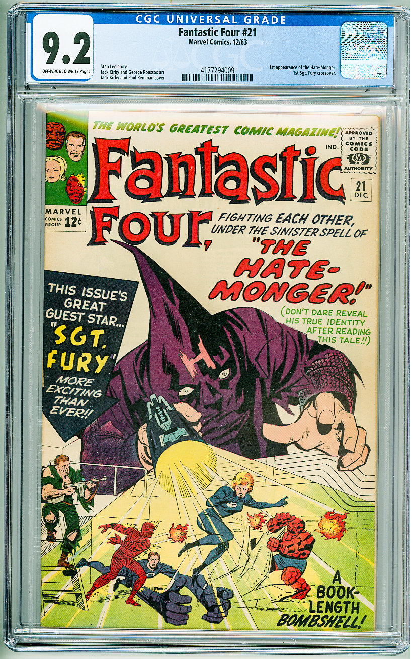 Fantastic Four #21 (1963) CGC 9.2! OWW Pages! 1st Appearance of the Hate-Monger! | Comic Books ...