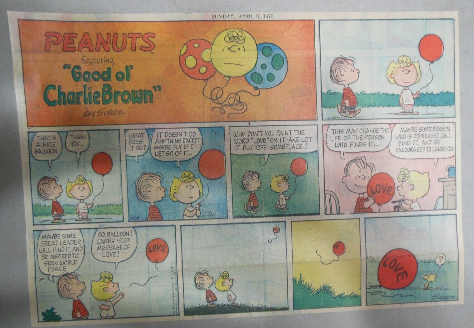 Peanuts Sunday Page by Charles Schulz from 4/19/1969 Size: ~11 x 15 ...