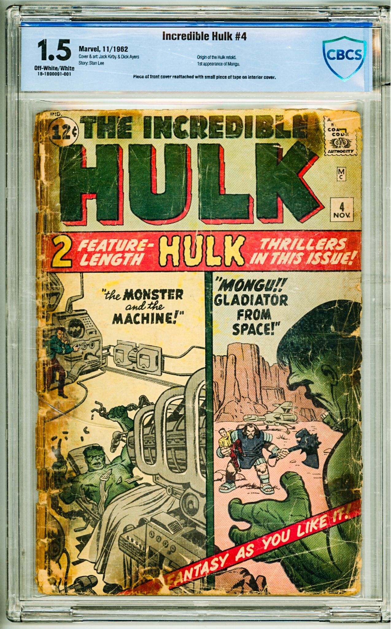 Incredible Hulk #4 (1962) CBCS 1.5 cracks front of slab, see ...