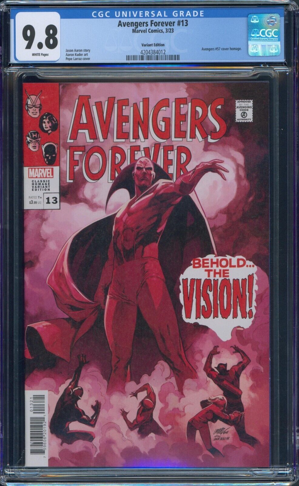 Avengers Forever #13 CGC 9.8 Larraz Avengers #57 1968 Vision Homage ...