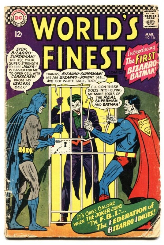 WORLDS FINEST #156 comic book BIZARRO BATMAN-JOKER cover 1965 | Comic ...