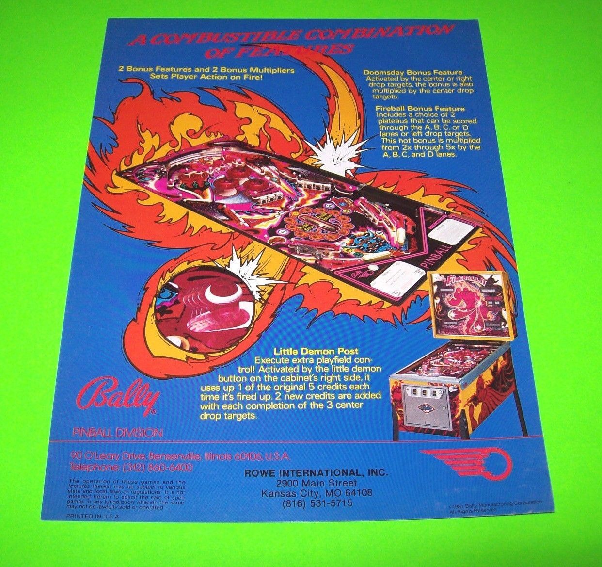 Bally Fireball II Pinball FLYER Original 1980 NOS Fire Gods Art Print ...