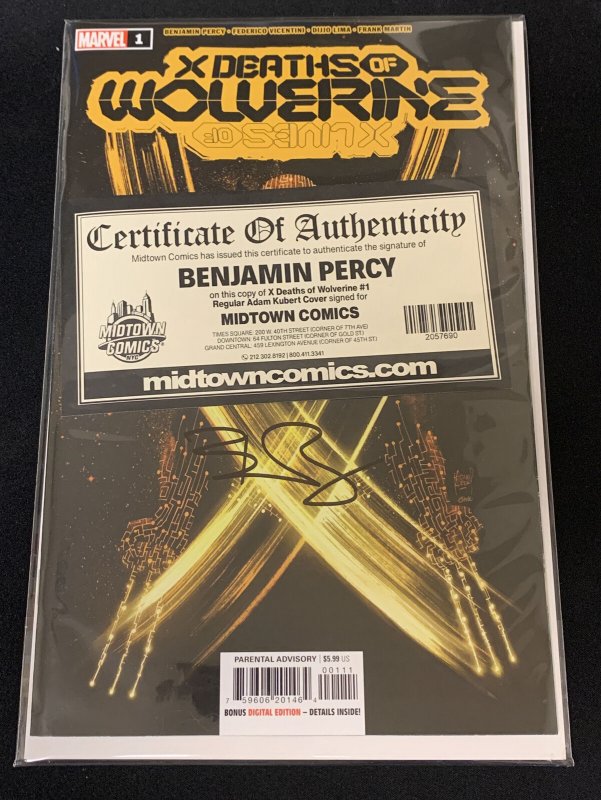 X Deaths of Wolverine #1 signed by Ben Percy w/COA from Midtown Comics ...