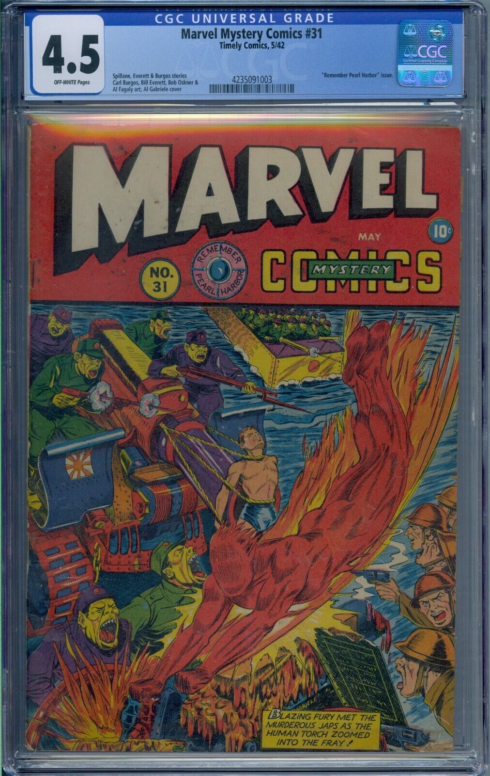 Marvel Mystery Comics #31 CGC 4.5 VS Human Torch Pearl Harbor Timely ...