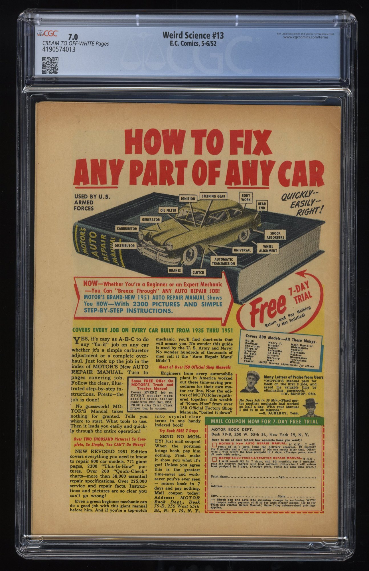 Weird Science #13 CGC FN/VF 7.0 Al Feldstein Story! Science Fiction! | Comic Books - Golden Age ...