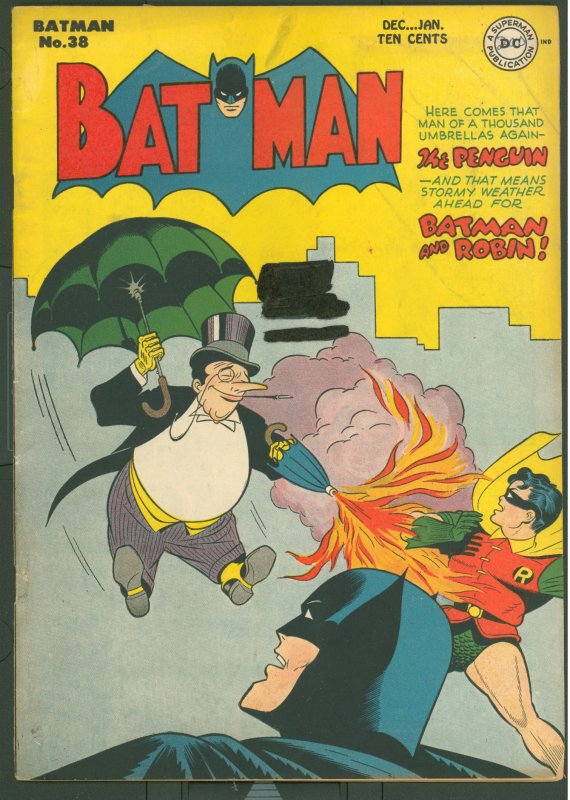 Batman #38 (1946) VG Condition ink fc interior fc, moisture stain bc ...