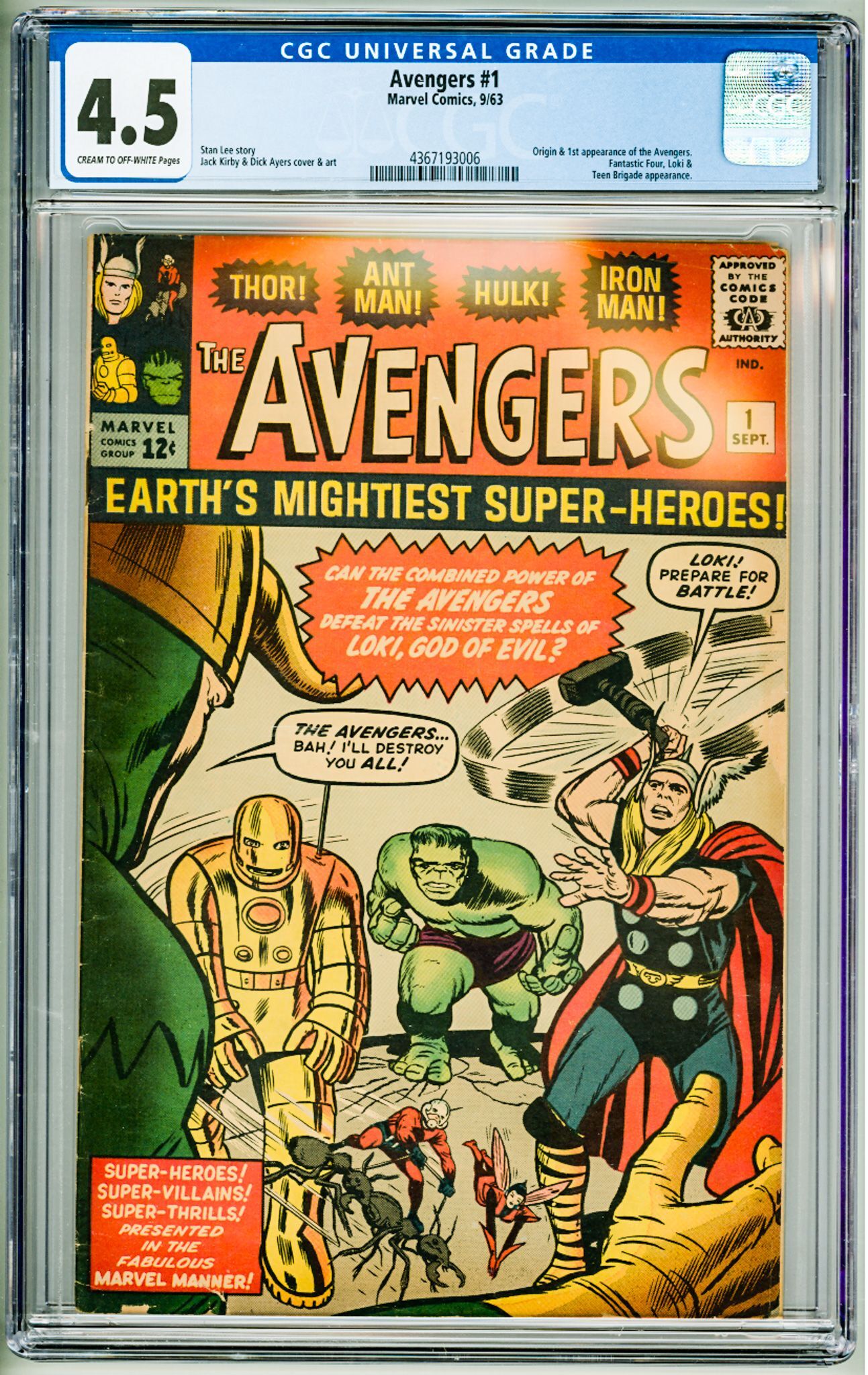 The Avengers #1 (1963) CGC 4.5 1st Appearance of the Avengers! | Comic Books - Silver Age ...
