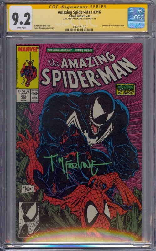 Amazing Spider-Man #316 CGC 9.2 SS Signed Mcfarlane Venom Black CAT ...