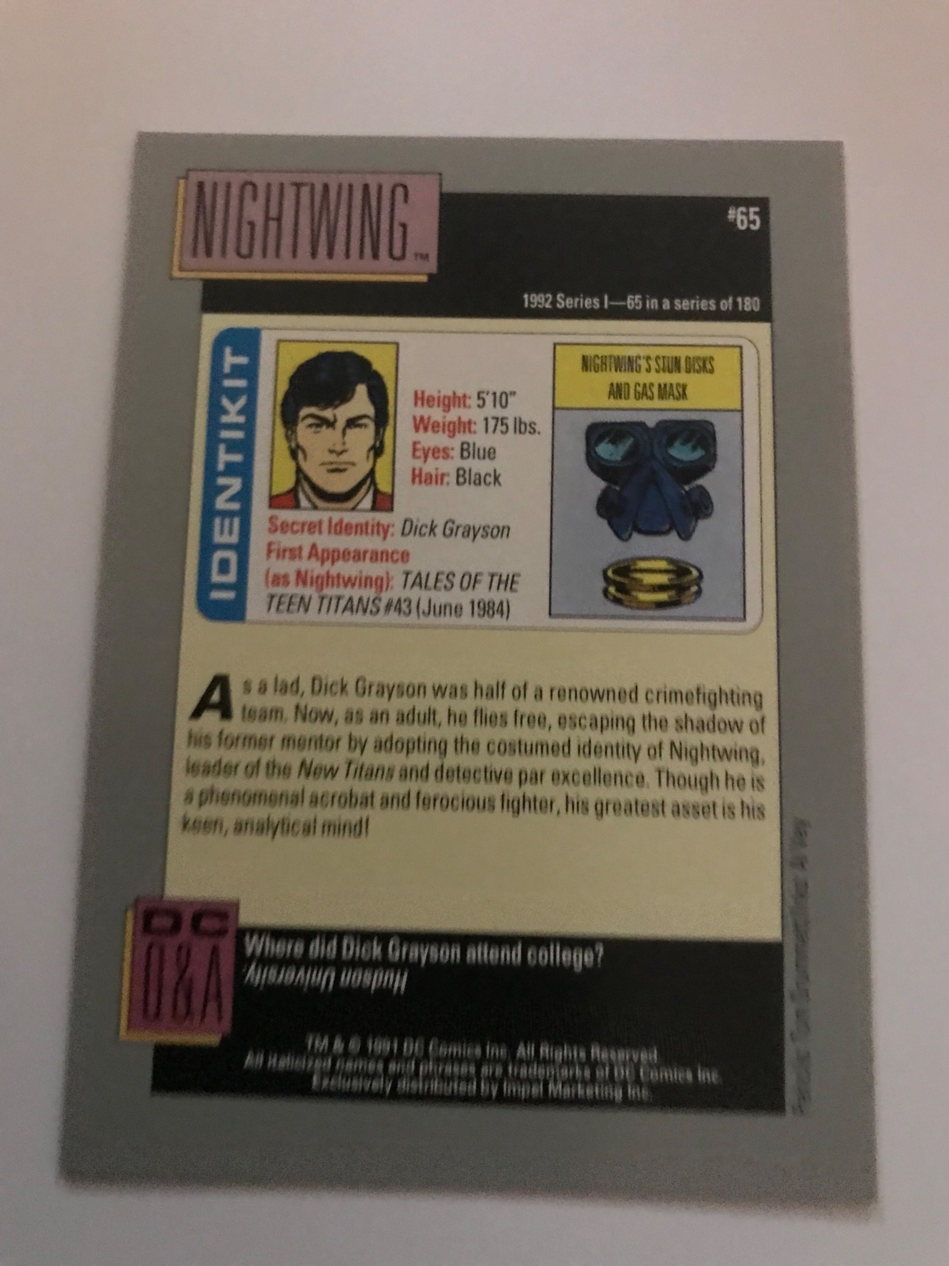 NIGHTWING #65 card : 1992 DC Universe Series 1, NM/M, Impel; Batman ...